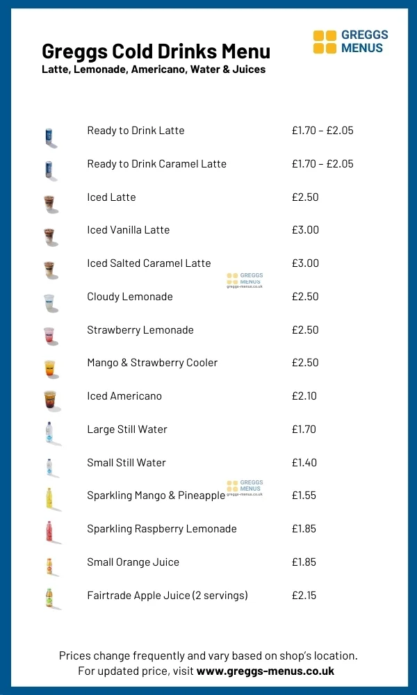 Greggs Cold Drinks Menu With Pricing ( April 2025)